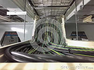 Electrical Wire Or Lan Network Wiring With Support Under Raised Floor ...