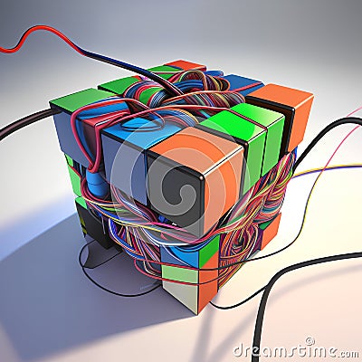 Electrical Wires Tangled Into A Clump Of Cube Shape. Generative AI ...