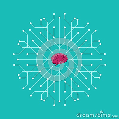 Electronic Brain Icon - Brain Mapping Concept With Dots, Circles And ...