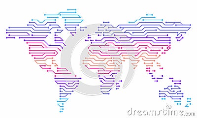 Electronic Map Of The World. Continents In The Form Of A Colored ...