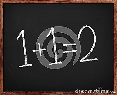 One plus one equals two stock photo. Image of chalk, black - 9364754