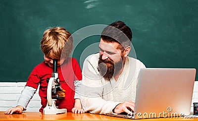 Elementary School Teacher And Student In Classroom. Daddy Play With ...