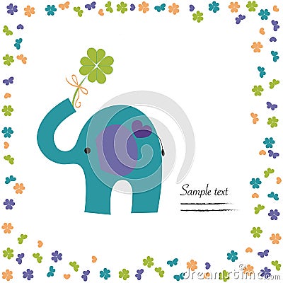 Elephant With Clover Vector Good Luck Greeting Stock Vector - Image ...