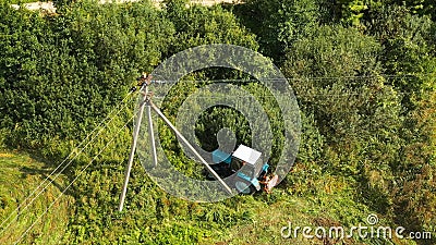 Elevated View Trees Trimming Using a Flail Hedge Cutter Attached To ...