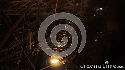 Elevating on Eiffel Tower at Night Iside of Lift Elevator. Looking Out ...