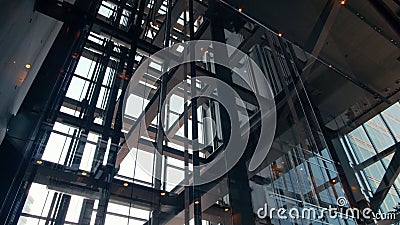 Elevators in Modern Office Business Building Going Up and Down in ...