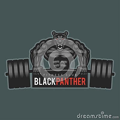 Emblem Panther Bodybuilder Lifting Barbell And Growls Vector ...