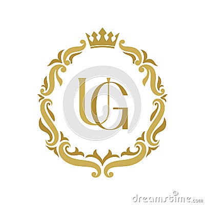 UG Letter Gold Floral Vintage Logo Template. Vector Illustration ...