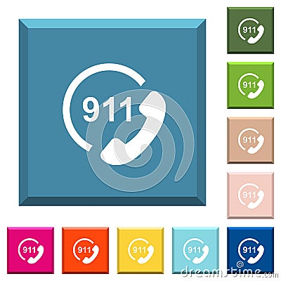 Emergency Call 911 White Icons On Edged Square Buttons Cartoon Vector ...
