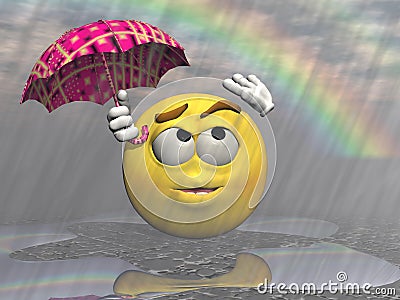 Emoticon Rain And Umbrella - 3d Render Stock Illustration - Image: 70343428