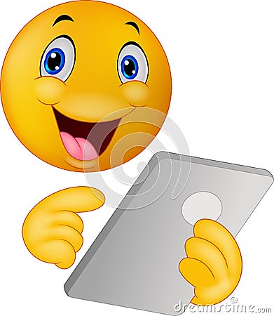 Emoticon Smiley Using Tablet Cartoon Vector | CartoonDealer.com #46949357