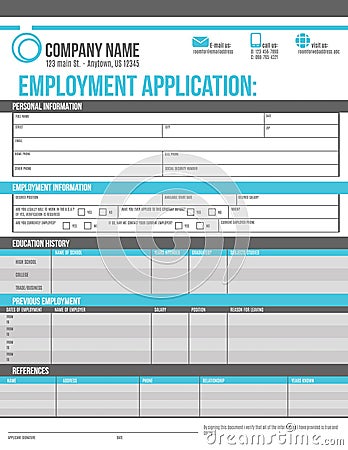 Employee Application Template Stock Vector - Image: 56453474
