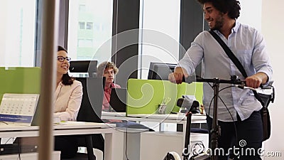 Employee with Bicycle Saying Goodbye when Leaving Office at 5 Pm Stock ...