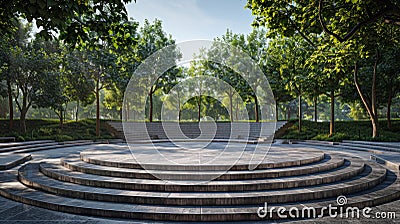 An Empty Amphitheater Surrounded By Trees In A Public Park, Ideal For ...