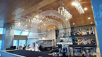 Empty Bar Counter with Bottles on the Background in Restaurant, Bar or ...