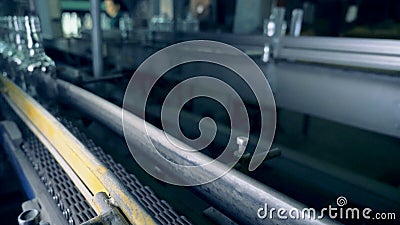 Empty Bottles Move On Two Assembly Lines, Close Up. Stock Footage ...
