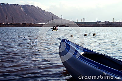 Empty Canoe At Sunset. Canoe On The Shore Of Long Lake In Norilsk ...