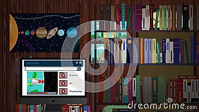 Empty Cartoon Library Ambiance with Books and Computers Stock Video ...