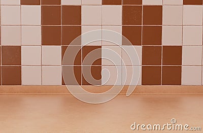 Empty Close Up Kitchen Counter With Brown Faience Tiled Wall And Marble ...
