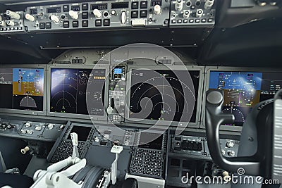 Empty Cokpit Plane, Fly-deck Of Modern Airplane Boeing 737-8 Max ...