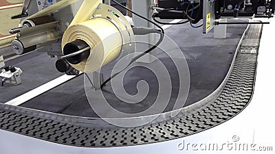 Empty Conveyor Belt with Labeling Machine Stock Footage - Video of ...