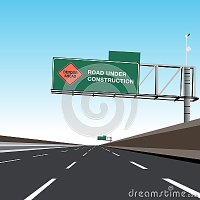 Empty Freeway Road Under Construction Detour Sign Vector Illustration ...