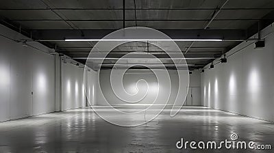 Empty Large Space With White Ceilings And Black Walls. The Floor Is Of ...