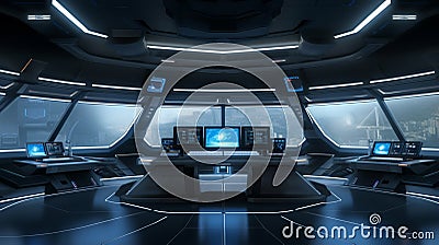 Empty, Modern, Futuristic Command Center Interior. Generative Ai Stock ...