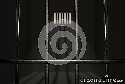 Empty Prison Cell. Light Rays Shining Through Window In Jail. 3D ...