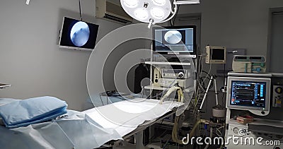 Empty Sterile Operating Room Ready for Endoscopy and Laparoscopy in ...
