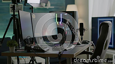 Empty Streaming Studio with RGB Led Lights Powerful Personal Computer ...