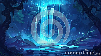Enchanted Forest Waterfall At Twilight - Mystical Blue Nature Scene ...