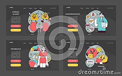 Endocrine System Organs And Disease Web Banner Or Landing Page. Human ...