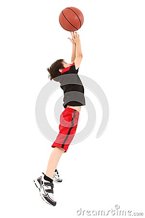 Energetic Boy Child Jumping With Basketball Royalty Free Stock Photo ...