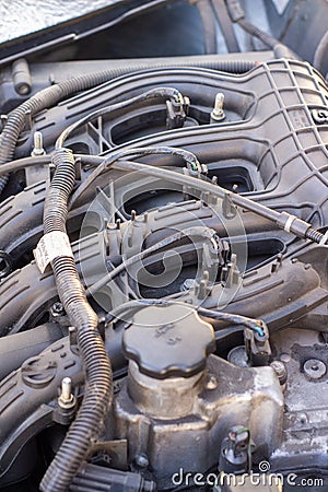 Engine, Motor Lada Prior. Open The Hood. Engine Compartment Editorial ...