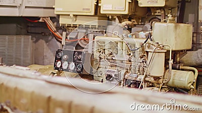 Diesel Generator and Black Dashboard in Engine Room of Old Tug. Stock ...