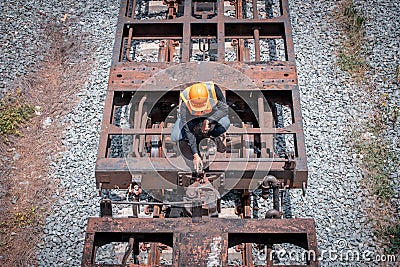 Engineer Railway Under Checking Construction Process Train Testing And ...