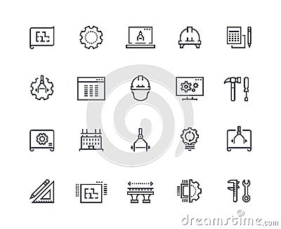 Engineering Line Icons. Work Project, Mechanical And Electrical ...