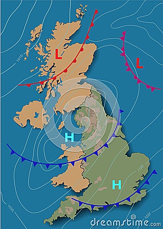 England. Weather Map Of The England. Meteorological Forecast. Editable ...