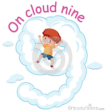 English Idiom With Picture Description For On Cloud Nine On White ...