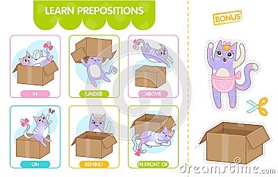 English Prepositions Worksheets. Educational Visual Cartoon Flashcards ...