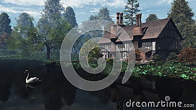 English Traditional Riverside Manor House Stock Photography - Image ...