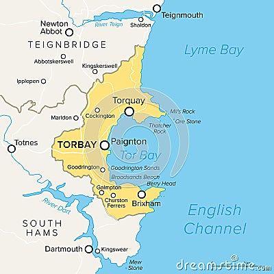 English Riviera And Geopark In Torbay, England, Political Map Cartoon ...
