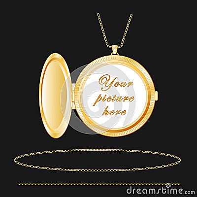 Gold Round Locket, Engraved, Chains Vector Illustration | CartoonDealer ...