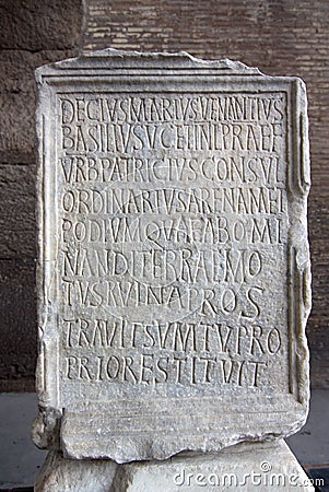 Engraved Stone In Coliseum With Latin Letters Royalty Free Stock Photo ...