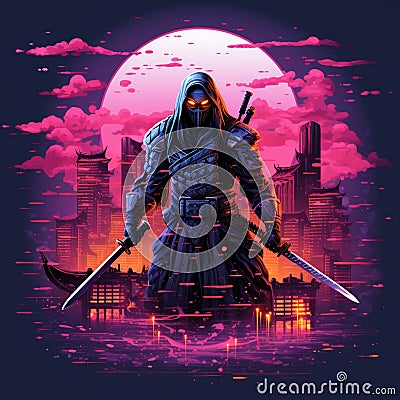 Cute And Funny Gaming Logo With Binary Code Samurai In Futuristic ...