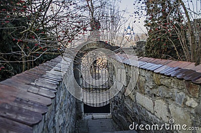 Entrance Of A Graveyard With A Open Wrought-iron Gate Stock Photo ...