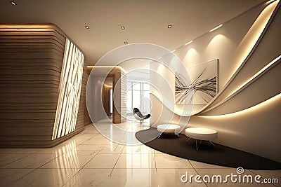 Environment, Small Lobby, White Curved Feature Wall, White Linear ...