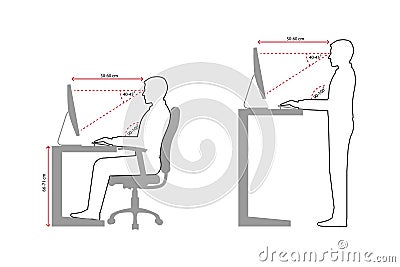 Ergonomics Line Drawing Of A Man Correct Sitting And Standing Posture ...