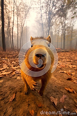 Escape From The Flames: Capybara Fleeing Forest Fire Stock Illustration ...